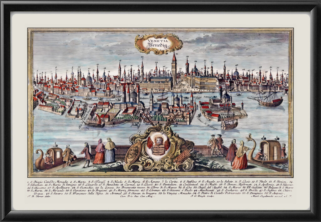 Venice Italy 1750 (#2) - Restored Bird's Eye View Map | Vintage City Maps