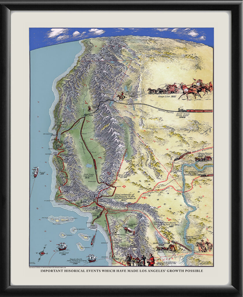 Los Angeles - Historical Events of the 1800's - Restored Map | Vintage ...