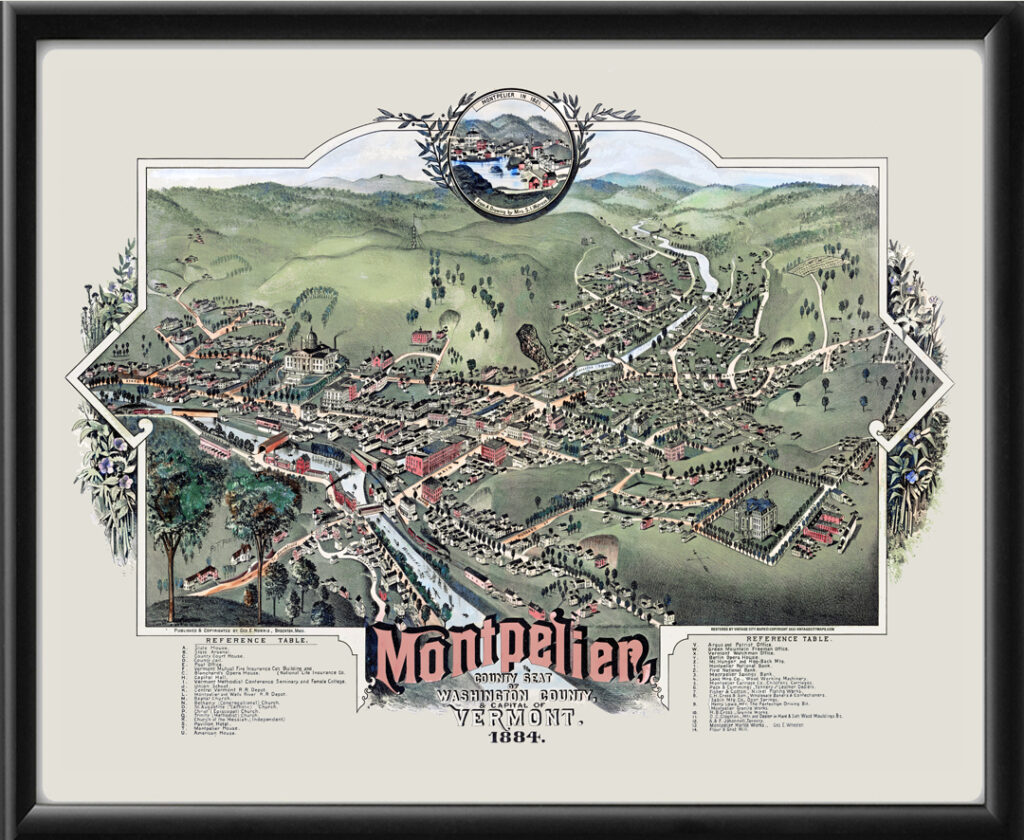 Montpelier VT 1884 (Color) Restored Map | Vintage City Maps