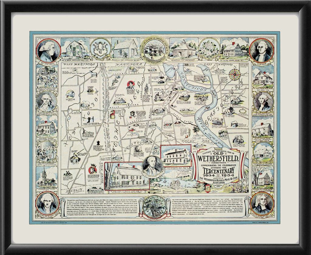 Wethersfield CT 1634-1934 - Vintage City Maps - Restored Bird's Eye ...