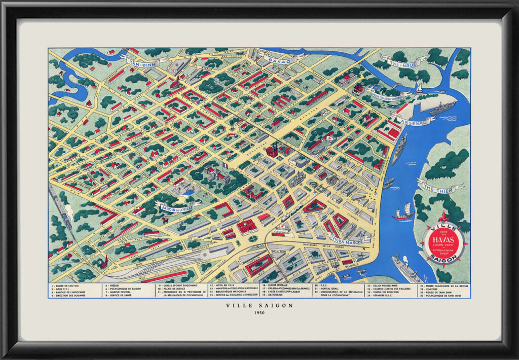 Saigon - Ho Chi Minh City, Vietnam 1950 - Bird's Eye View Map