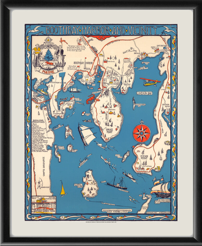 Boothbay Harbor ME 1885 - Vintage City Maps - Restored Views