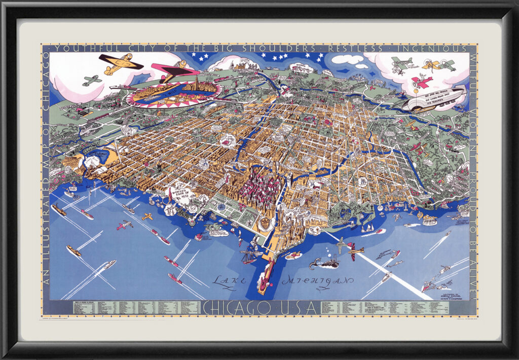 Chicago IL 1931 - Restored Bird's Eye View Map | Vintage City Maps