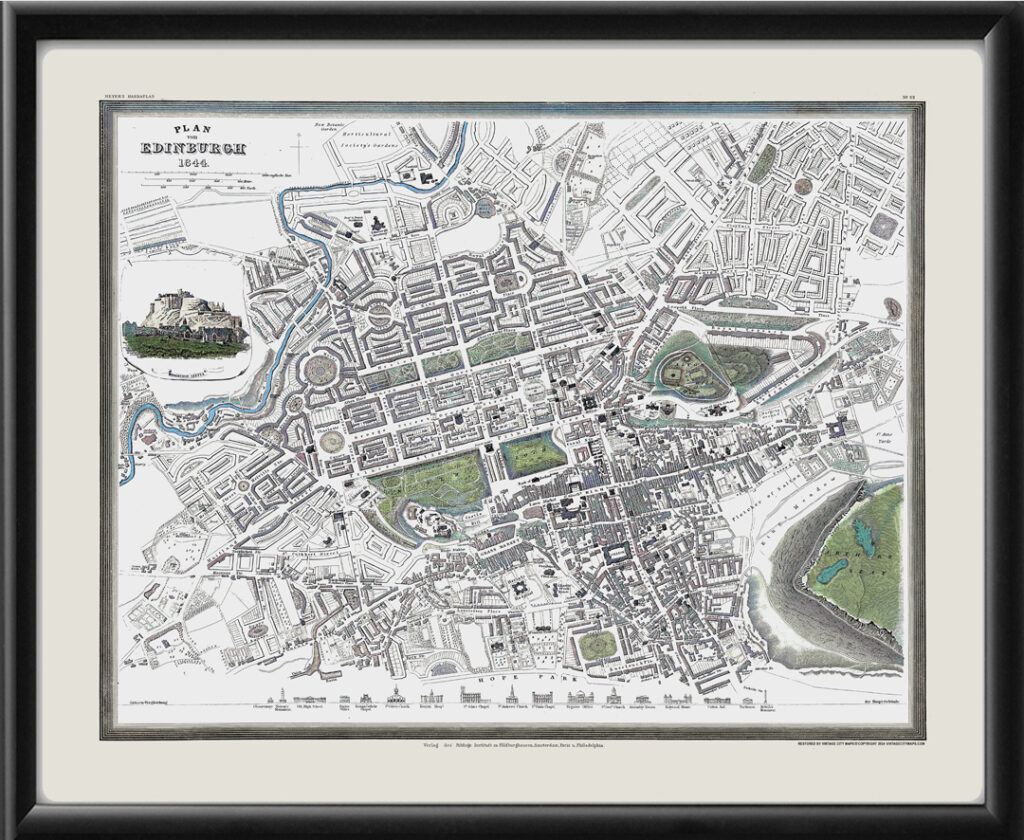 Edinburgh Scotland 1850 - Restored Bird's Eye View | Vintage City Maps
