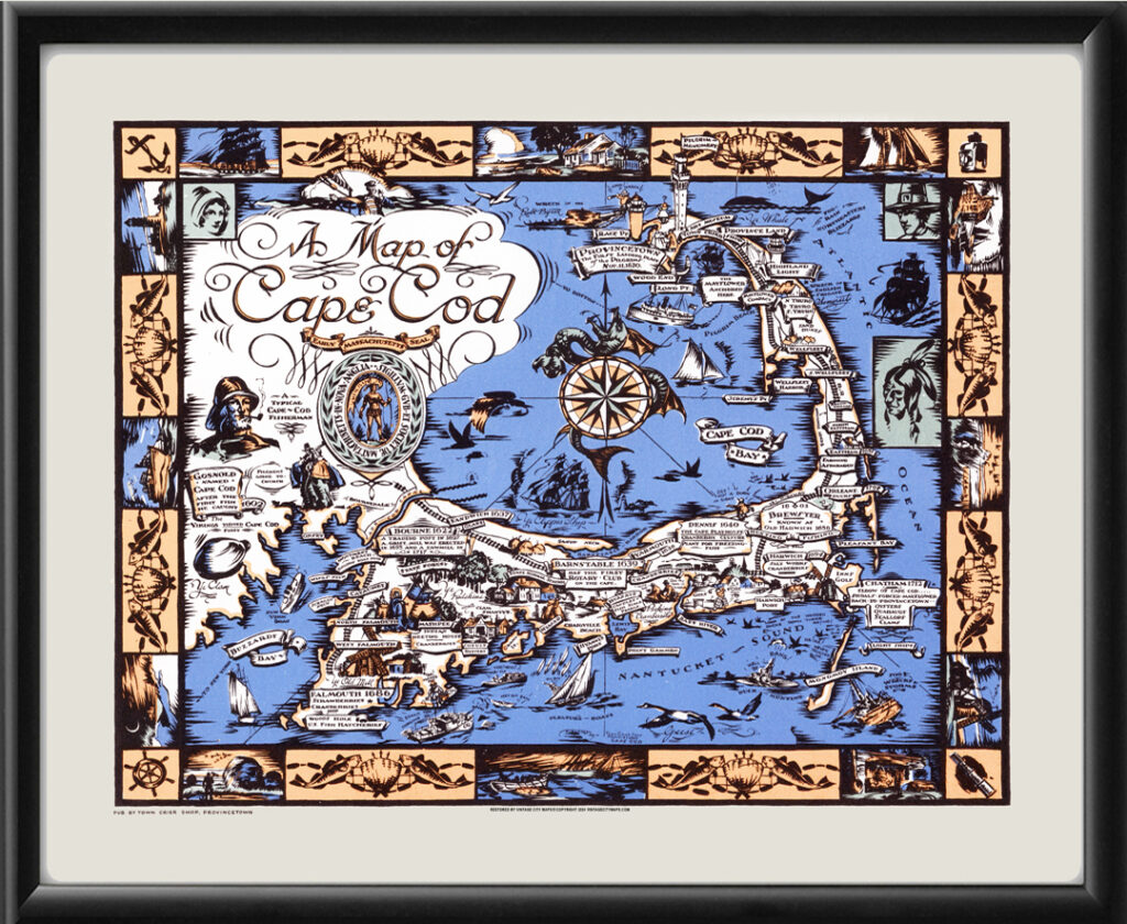 Cape Cod MA 1930 #2 - Restored Pictorial Map - Vintage City Maps