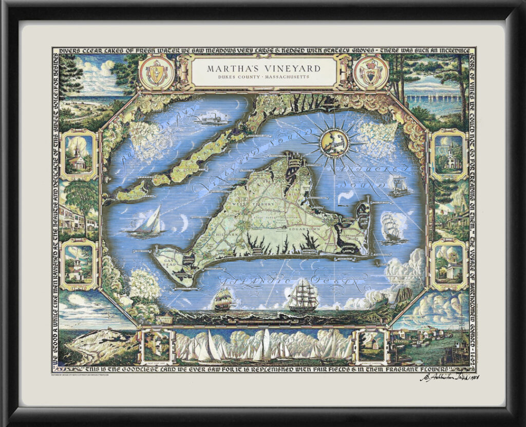 Martha's Vineyard MA 1954 Restored Pictorial Map - Vintage City Maps