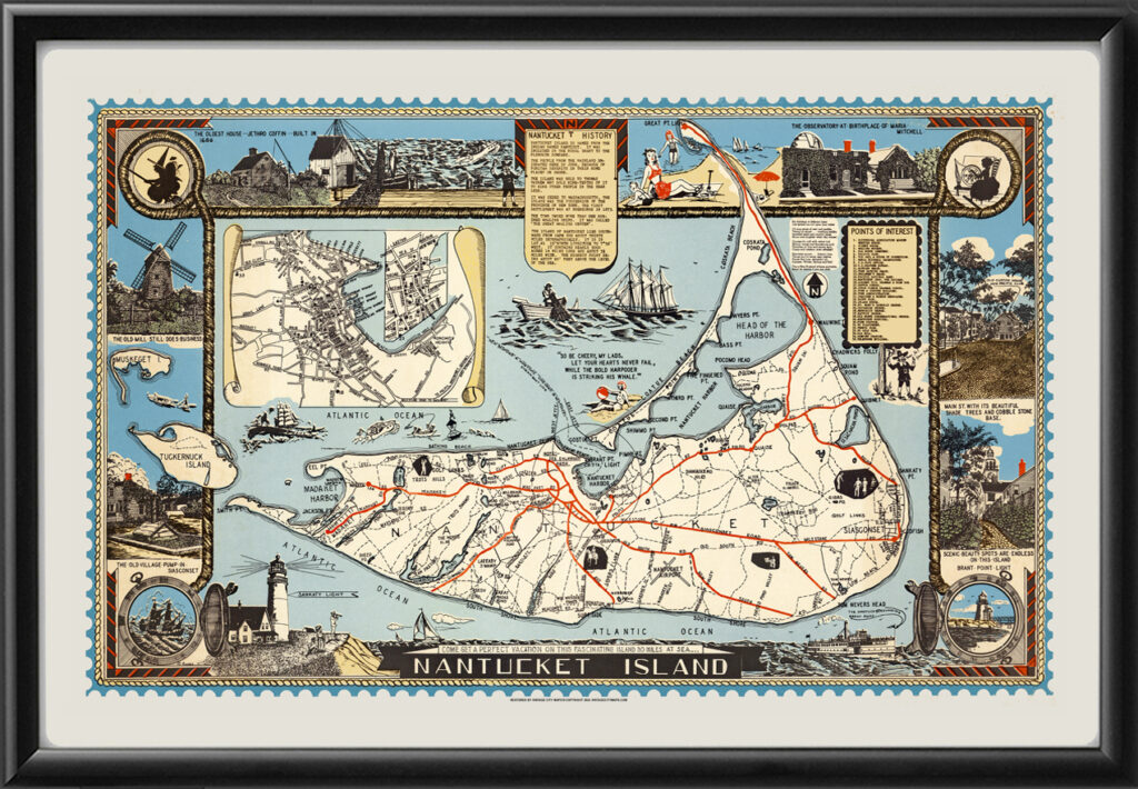 Nantucket Island MA 1946 - Restored Pictorial Map | Vintage City Maps