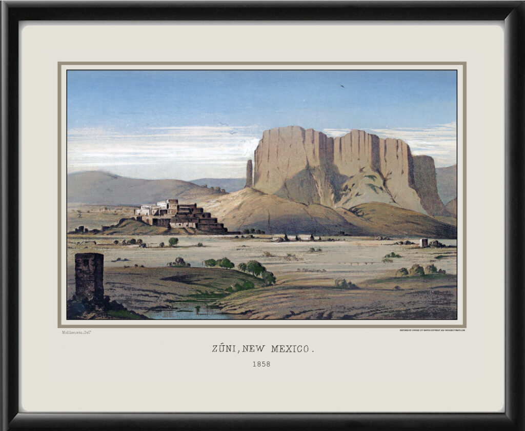 Zuni Pueblo NM 1858 - Restored View | Vintage City Maps