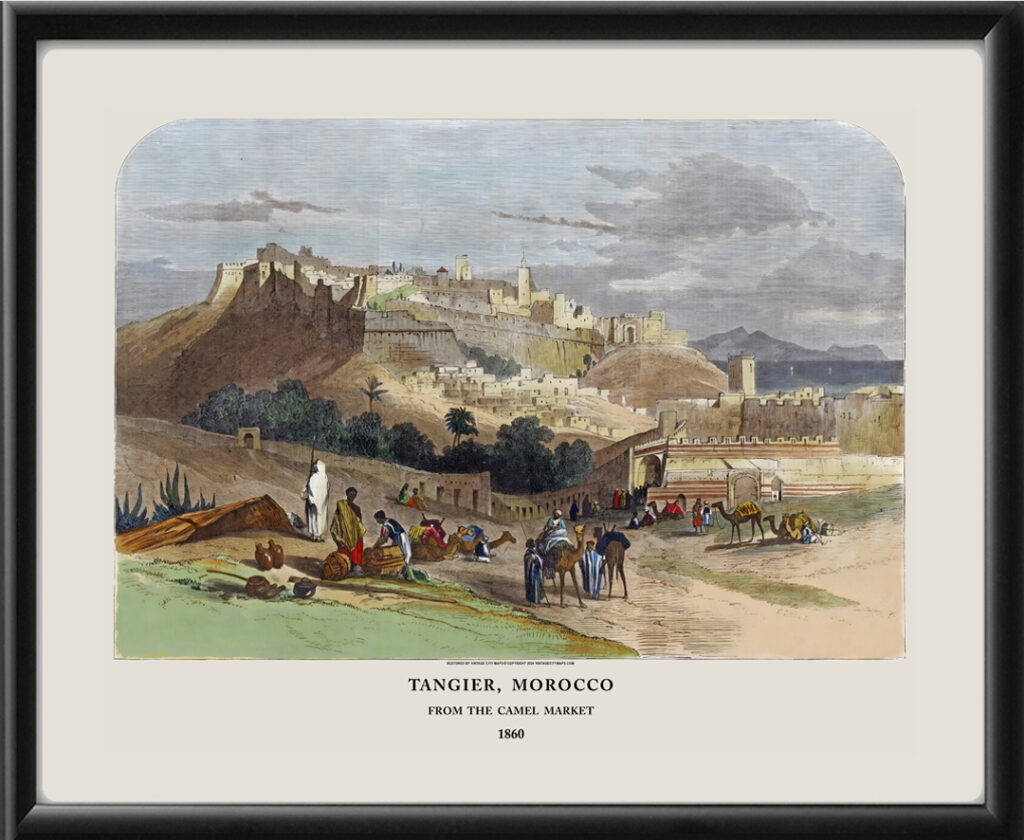 Tangier Morocco 1860 - Restored Bird's Eye View | Vintage City Maps