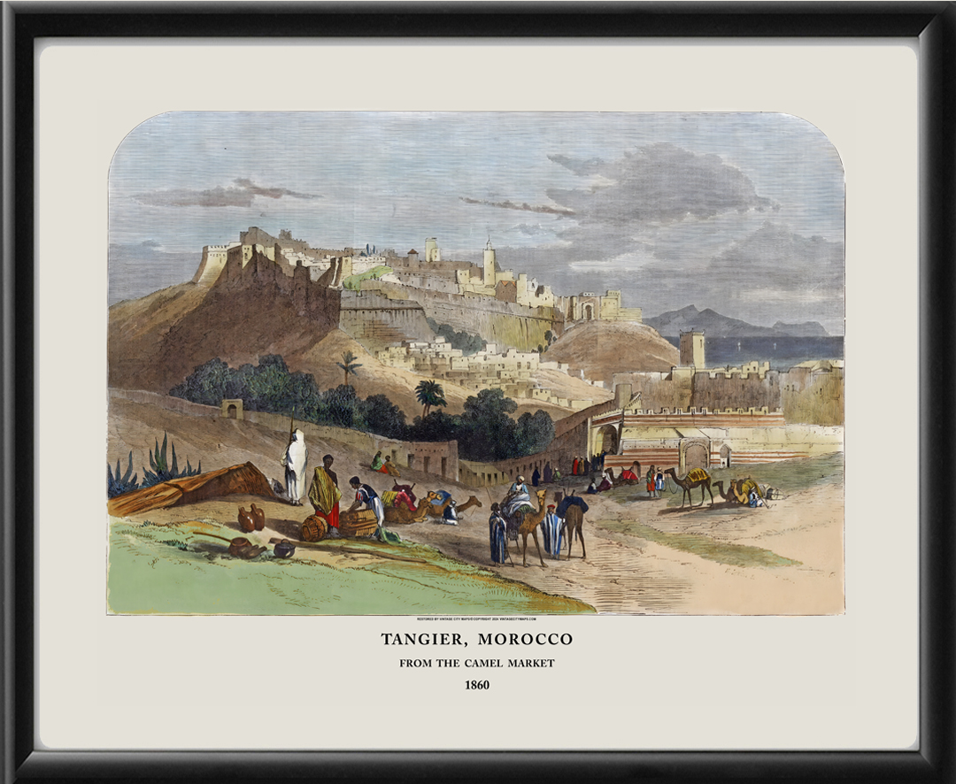 Tangier Morocco 1860 - Restored Bird's Eye View | Vintage City Maps