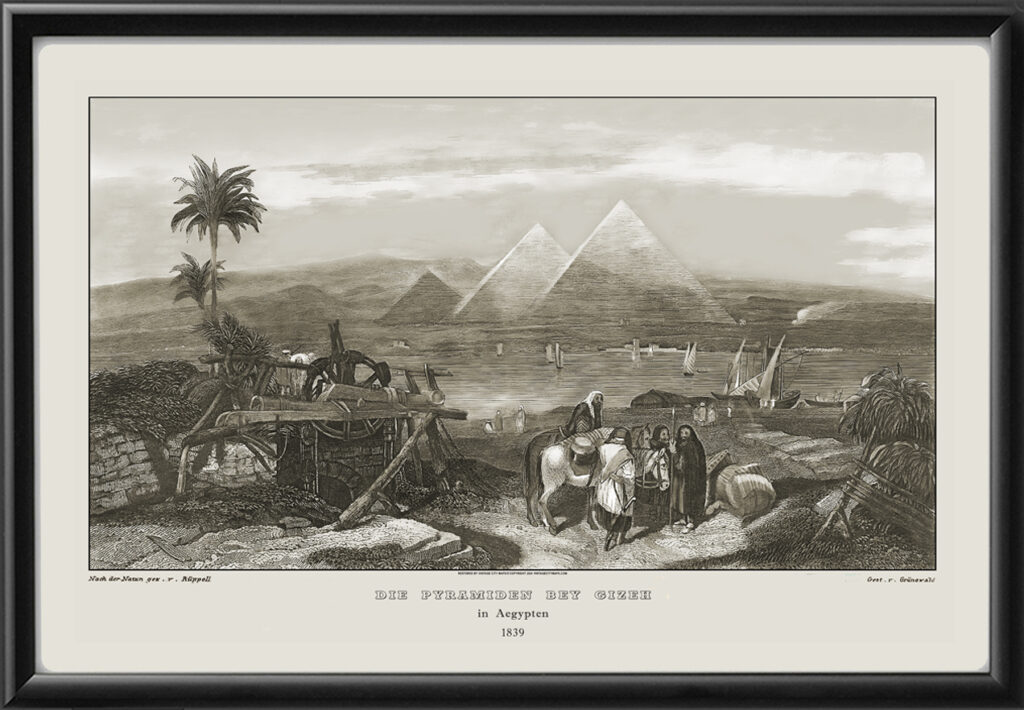 Restored View of Giza, Egypt and the Great Pyramids - 1839 | Vintage ...