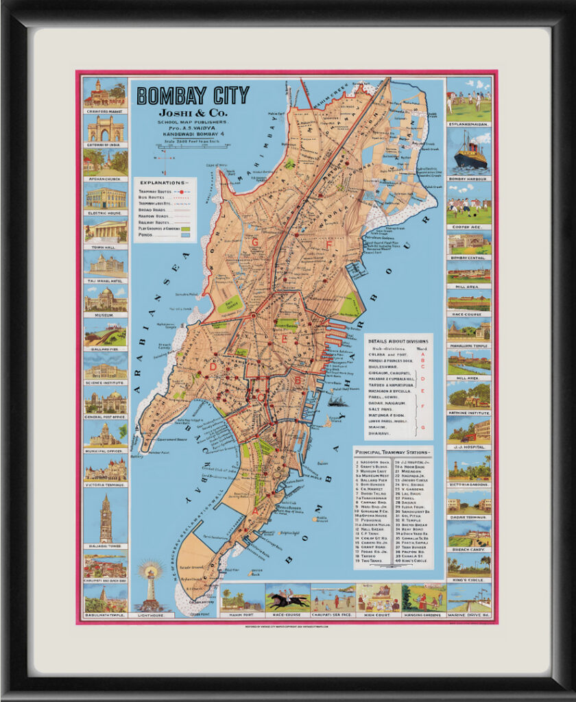 Bombay (Mumbai) India 1947 - Restored Map | Vintage City Maps