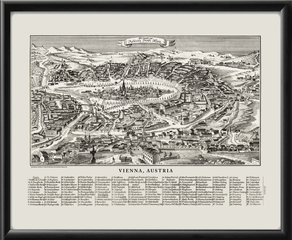 Vienna Austria 1830 - Restored Bird's Eye View Map | Vintage City Maps
