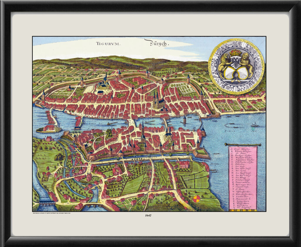 Zurich Switzerland 1642 - Restored Map | Vintage City Maps