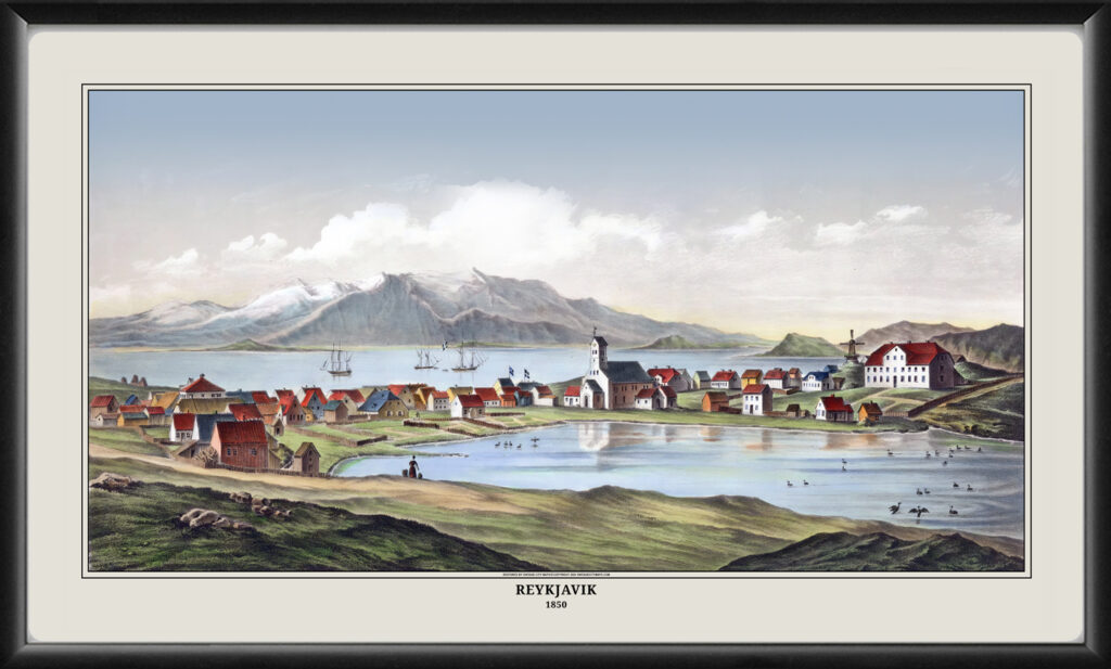 Reykjavik Iceland 1850 - Restored Panoramic View | Vintage City Maps