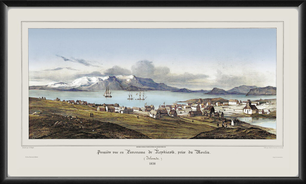 Reykjavik Iceland 1838 (Color) - Restored Bird's Eye View | Vintage ...