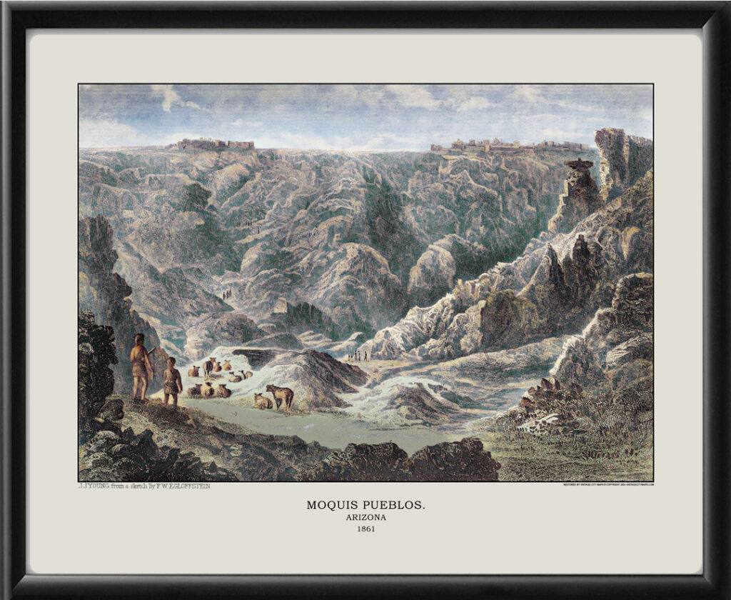 Moquis Pueblos AZ 1861 (Color) Restored Map | Vintage City Maps