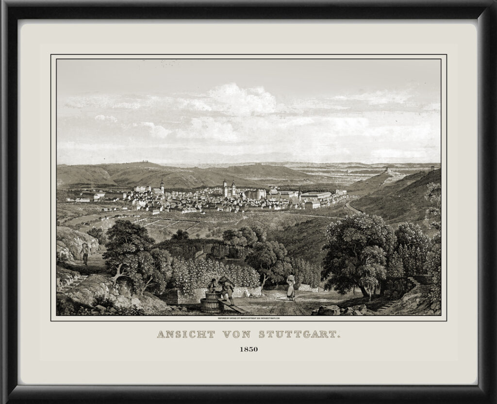Stuttgart Germany 1850 - Restored Bird's Eye View | Vintage City Maps