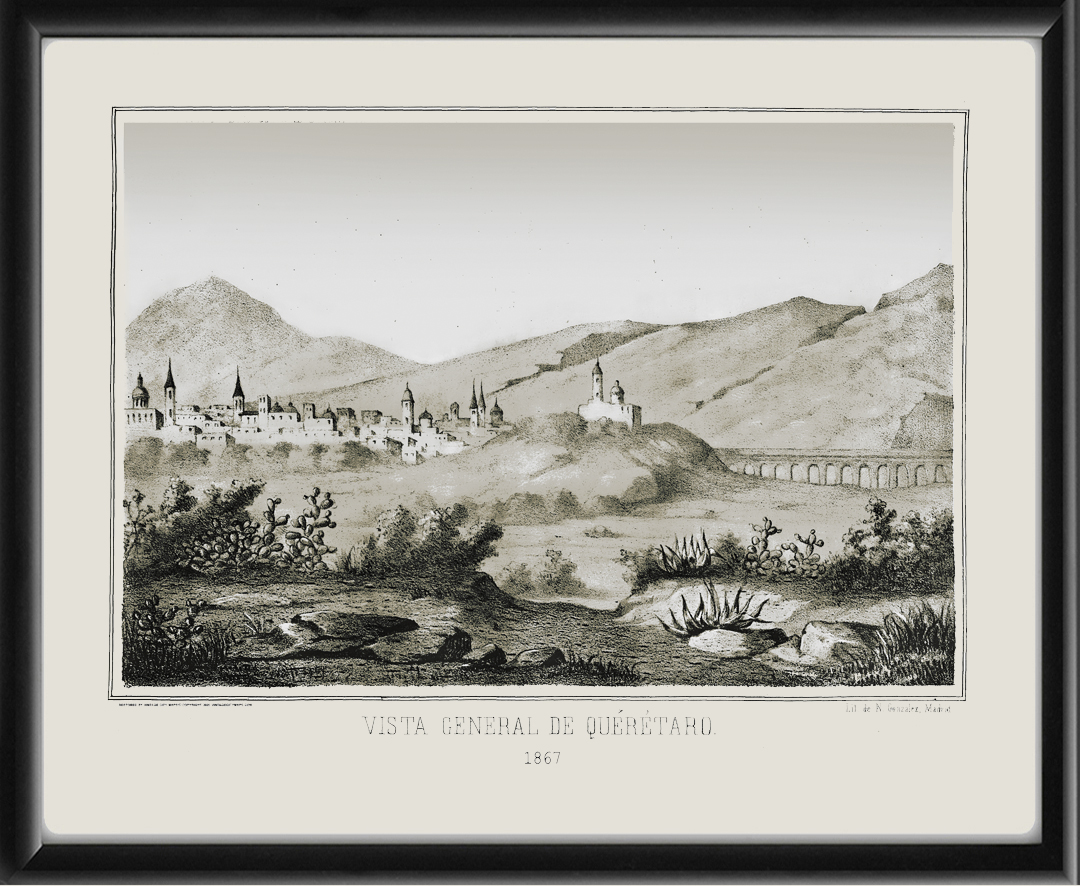 Querétaro Mexico 1867 - Restored Bird's Eye View | Vintage City Maps