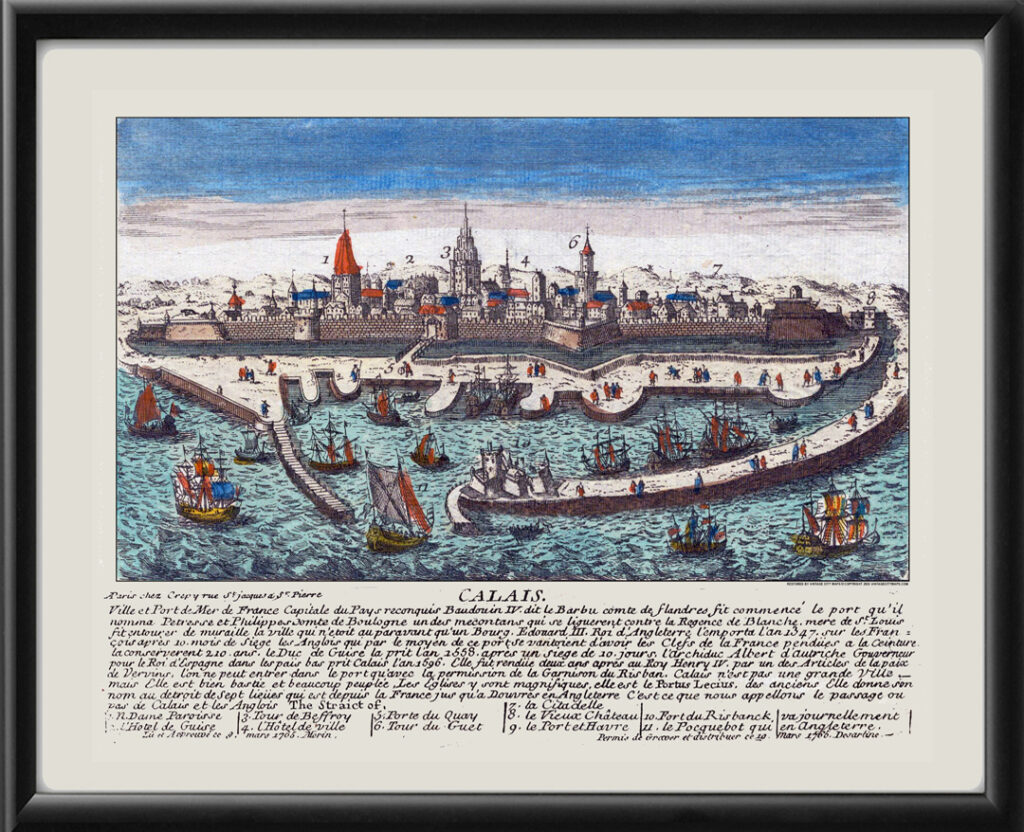 Calais, France 1765 - Restored View of the Port | Vintage City Maps