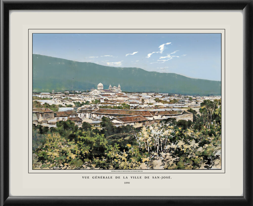 San Jose, Costa Rica 1890 - Restored Panoramic View | Vintage City Maps