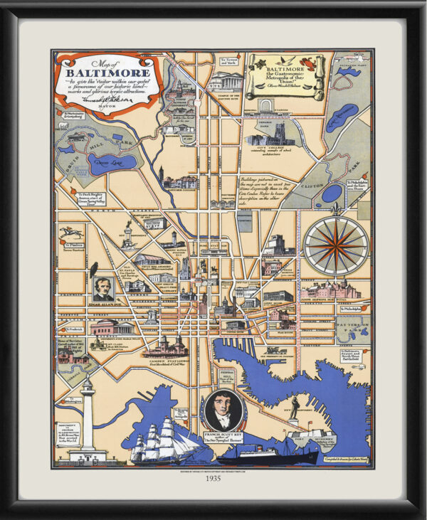 Baltimore MD 1935 - Vintage City Maps, Restored Views