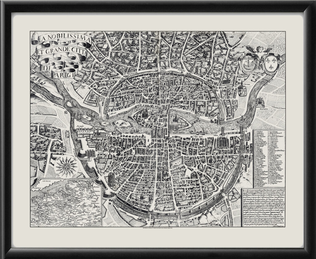 Paris France 1600 - Restored Bird's Eye View Map | Vintage City Maps