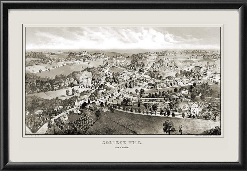College Hill - Cincinnati OH 1865 Restored Bird's Eye View | Vintage ...