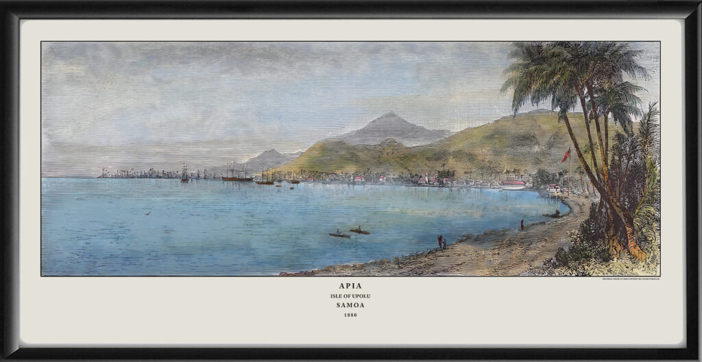 Apia, Samoa 1880 - Restored Panoramic View - Vintage City Maps