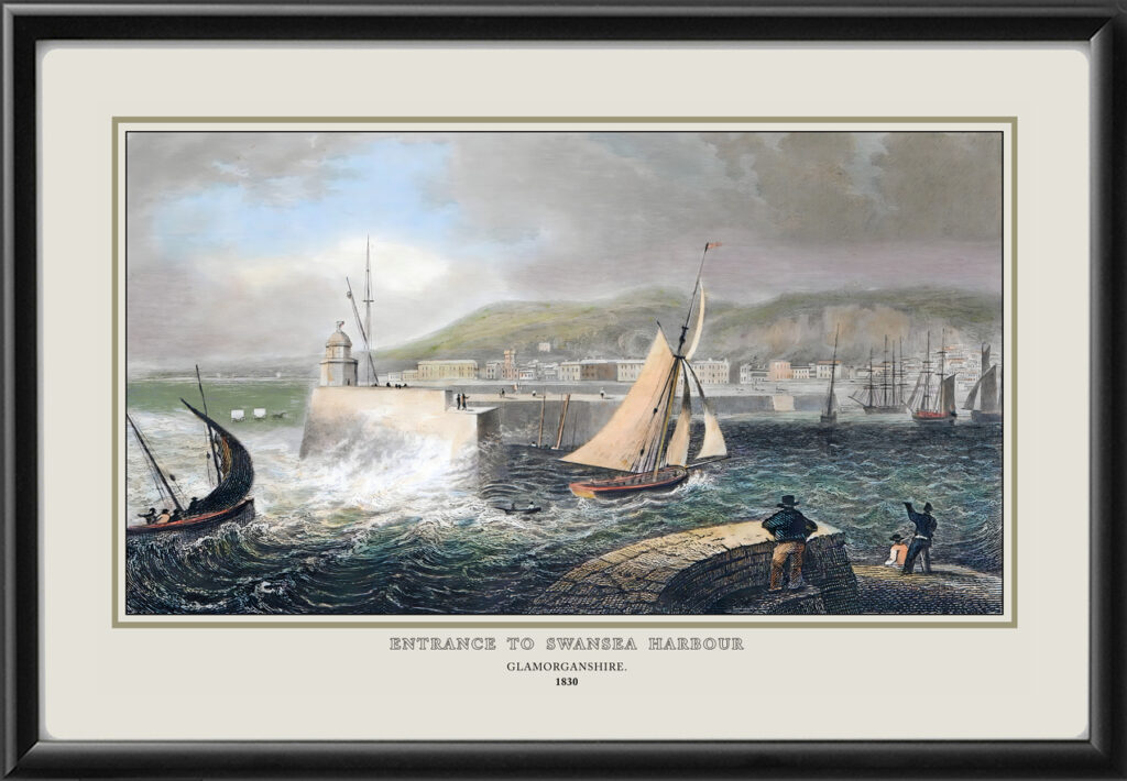 Swansea Wales 1830 - Vintage City Maps, Restored Bird's Eye View