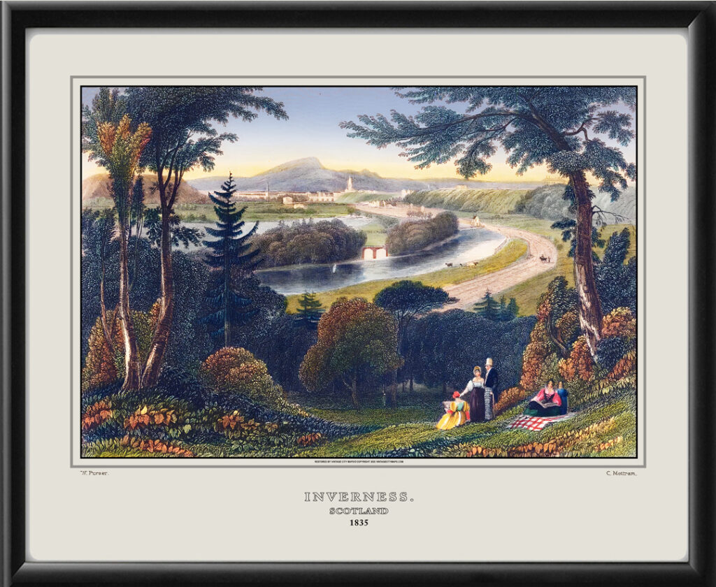Inverness Scotland 1835 - Restored Bird's Eye View | Vintage City Maps