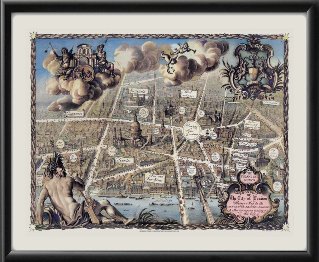 London England 1934 - Restored Bird's Eye View | Vintage City Maps
