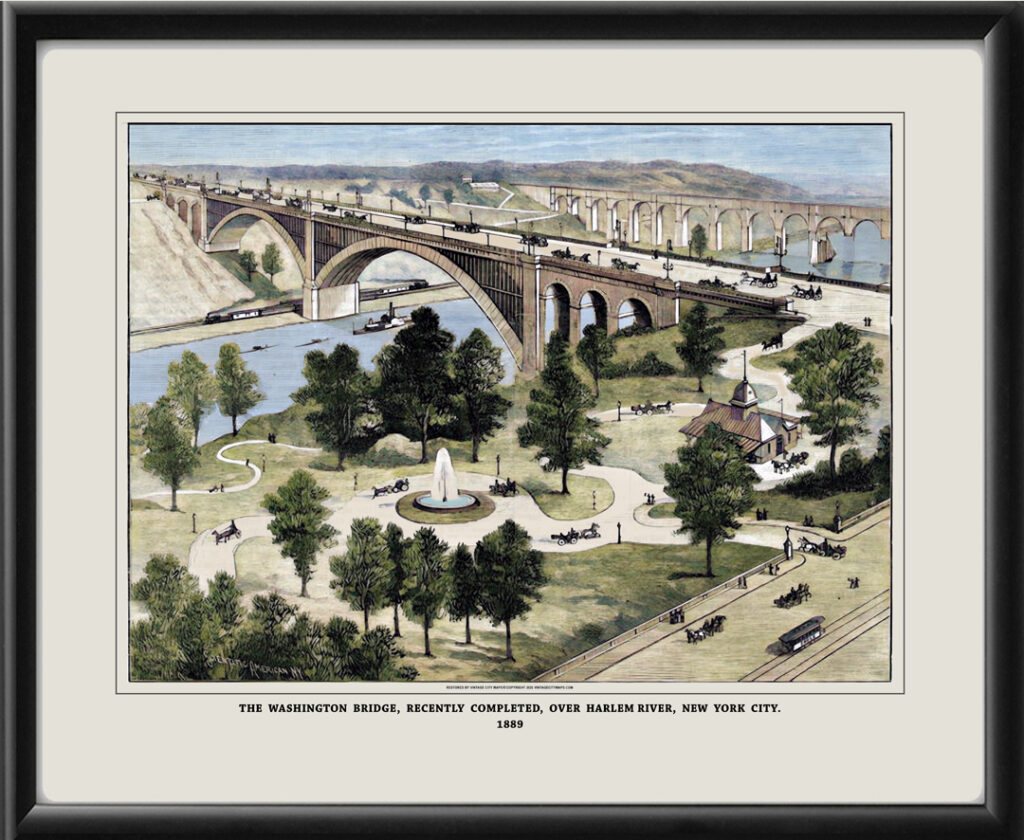 The Washington Bridge over Harlem River, NYC 1889 (Color) | Vintage ...