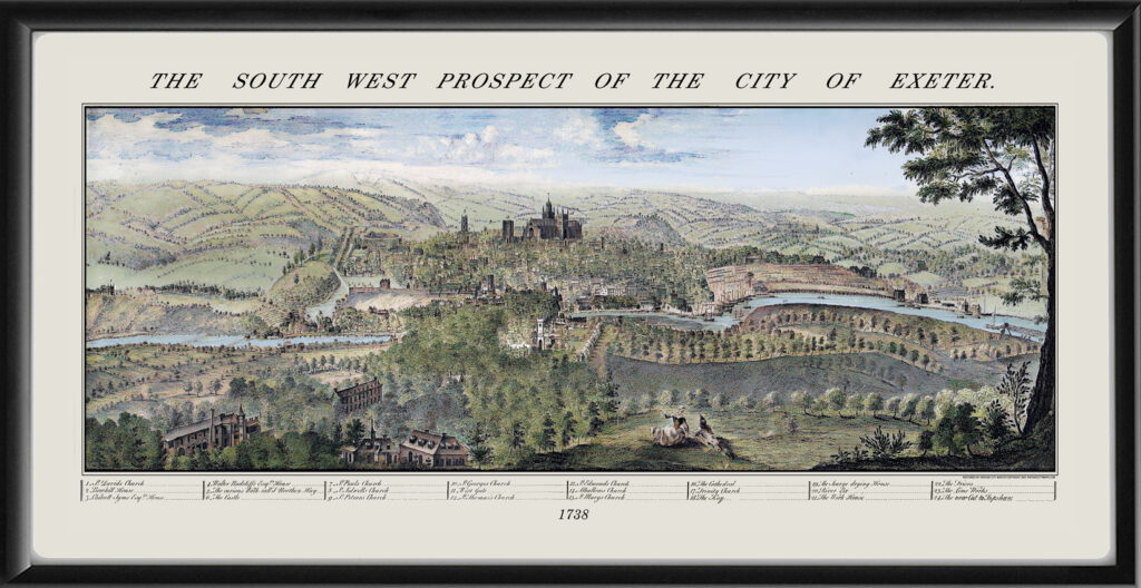 Exeter England - South West Prospect 1738 (Color) - Restored View ...