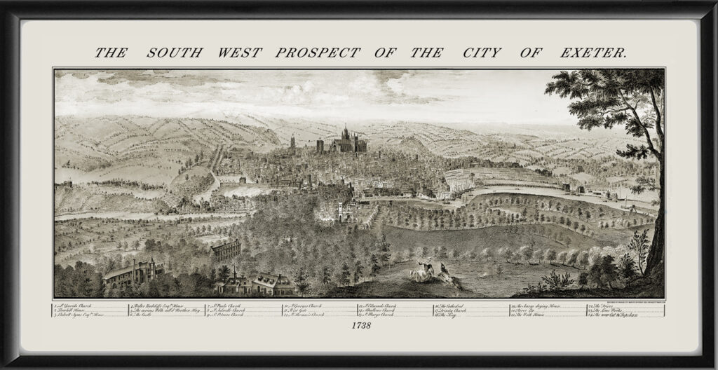 Exeter England - South West Prospect 1738 - Restored View | Vintage ...