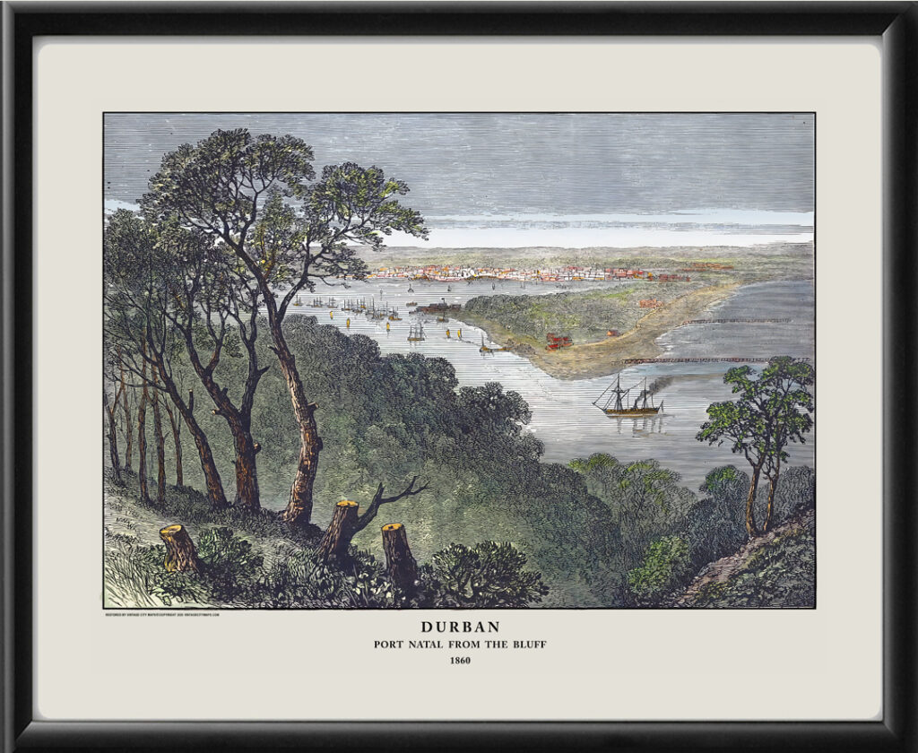 Durban South Africa 1860 - Restored Bird's Eye View | Vintage City Maps
