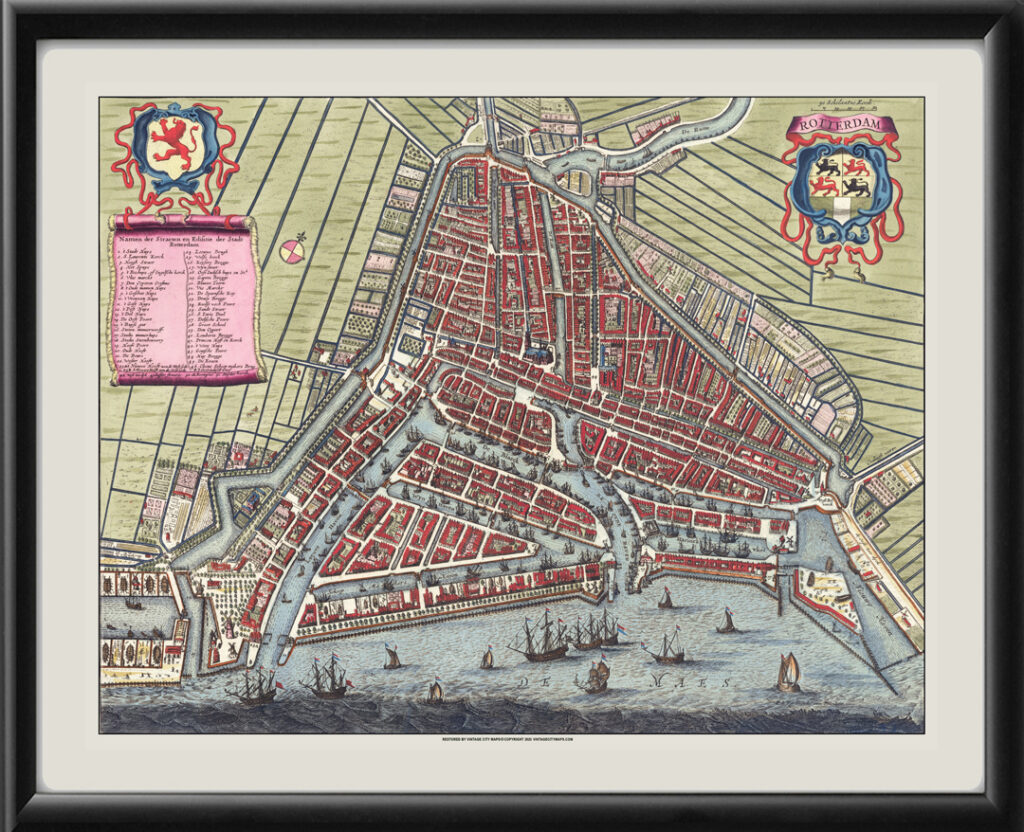 Rotterdam, Netherlands, 1699 - Restored Bird's Eye View Map | Vintage ...