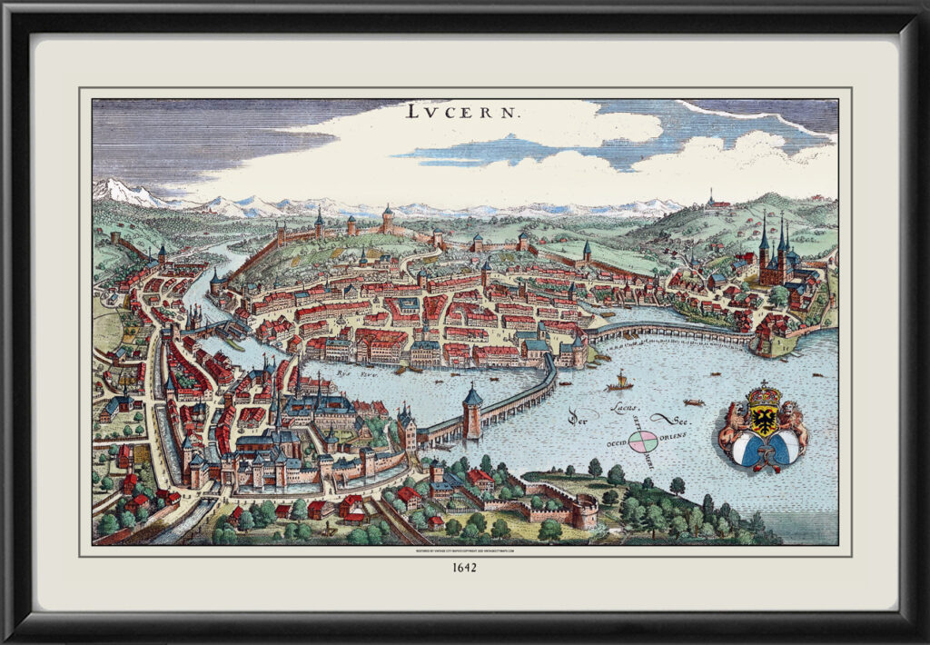 Lucerne Switzerland 1642 - Restored Panoramic Bird's Eye View | Vintage ...