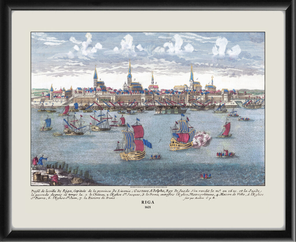 Riga Latvia 1621 - Restored Panoramic View | Vintage City Maps