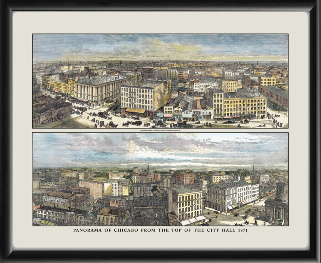 Chicago IL 1871 - Restored Panoramic Views | Vintage City Maps