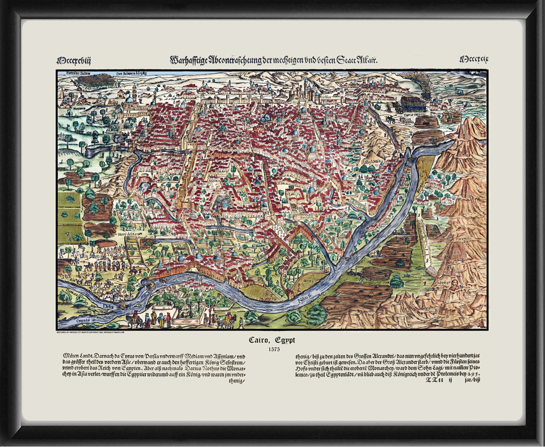 Cairo Egypt 1575 - Restored Bird's Eye View Map | Vintage City Maps