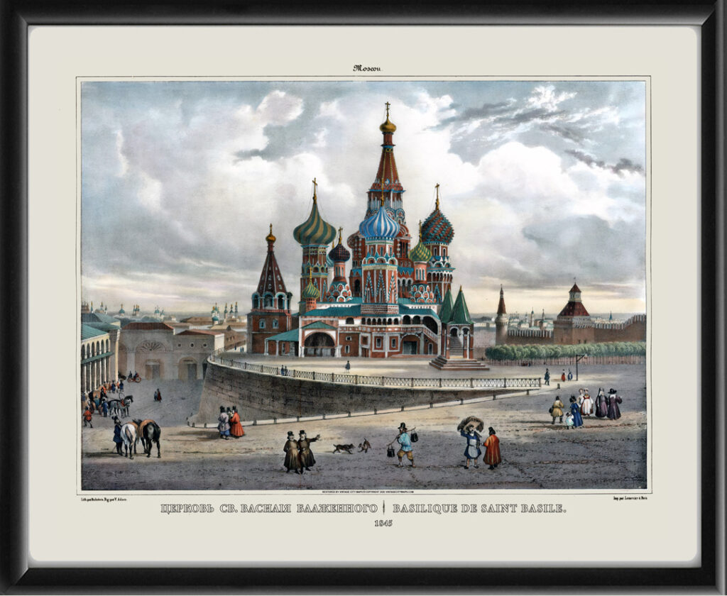 St. Basil's Cathedral - Moscow, Russia 1845 - Vintage City Maps ...