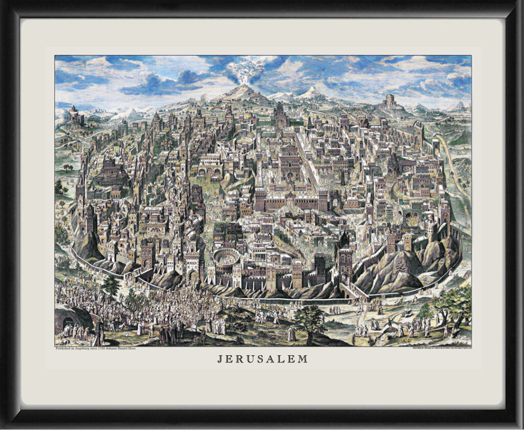 Jerusalem Israel 1735 (Color) - Restored Bird's Eye View Map | Vintage ...