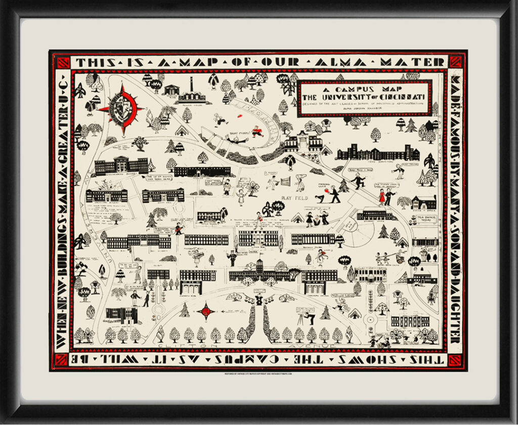 University of Cincinnati - Restored Pictorial Campus Map 1925 | Vintage ...