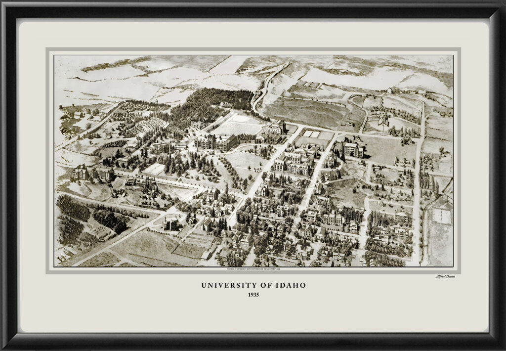 University of Idaho Campus Map 1935 - Restored Bird's Eye View ...