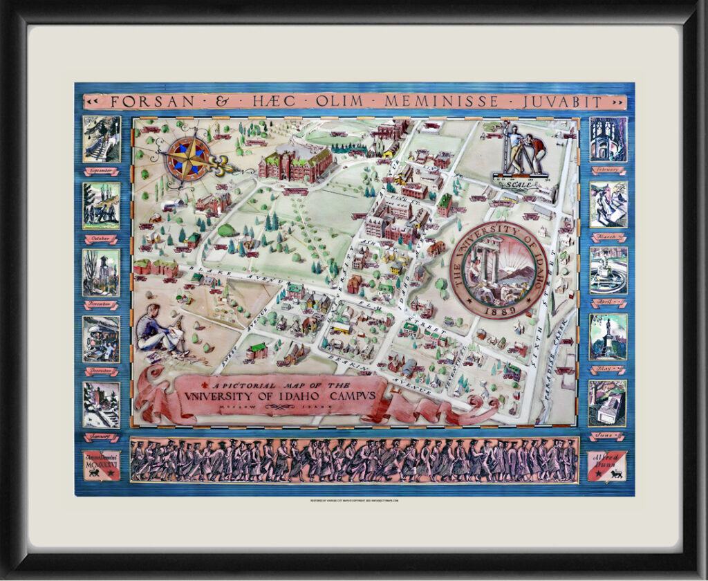 University of Idaho Pictorial Map 1936 - Restored Campus View | Vintage ...