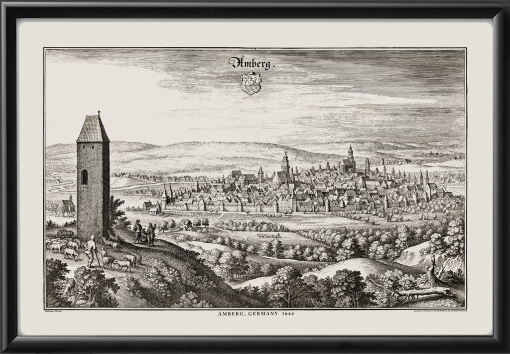 Amberg Germany 1644 Restored Panoramic Map | Vintage City Maps
