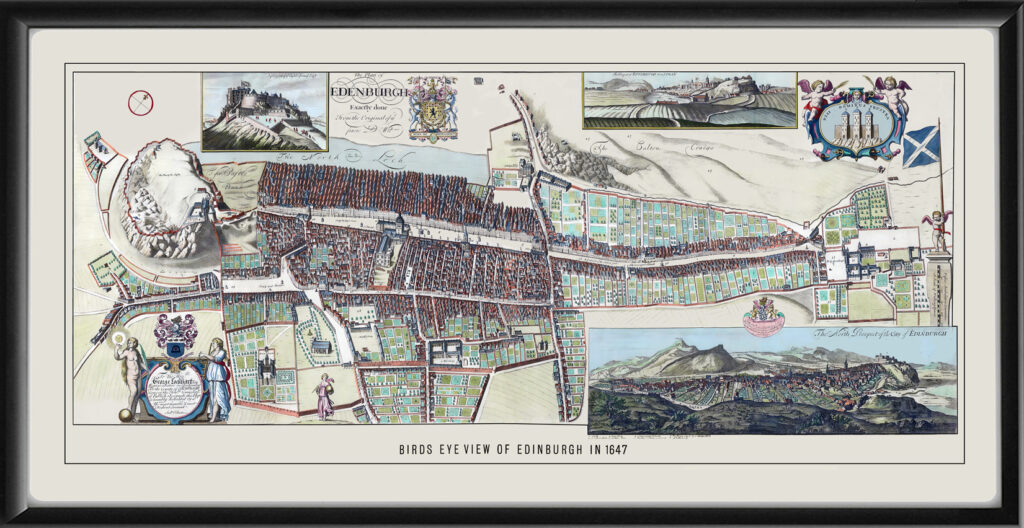 Edinburgh Scotland 1647 (2) Restored Bird's Eye View Map | Vintage City ...