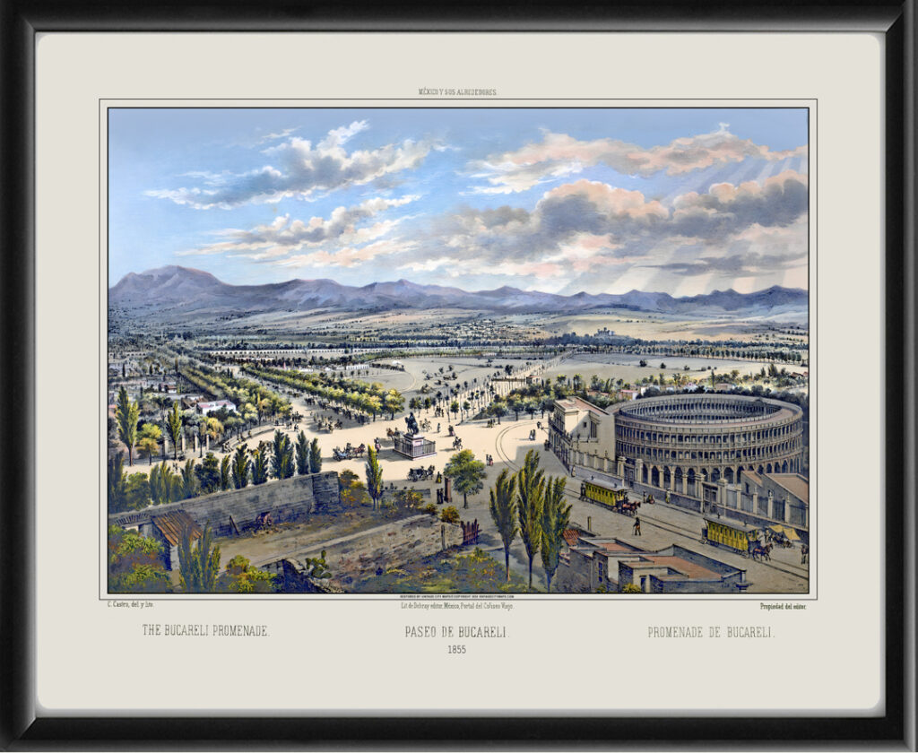 Mexico City 1855 - Paseo de Bucareli - Restored Bird's Eye View ...