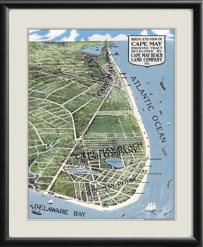 Cape May NJ 1911 (Color) - Vintage City Maps, Restored Bird's Eye Views